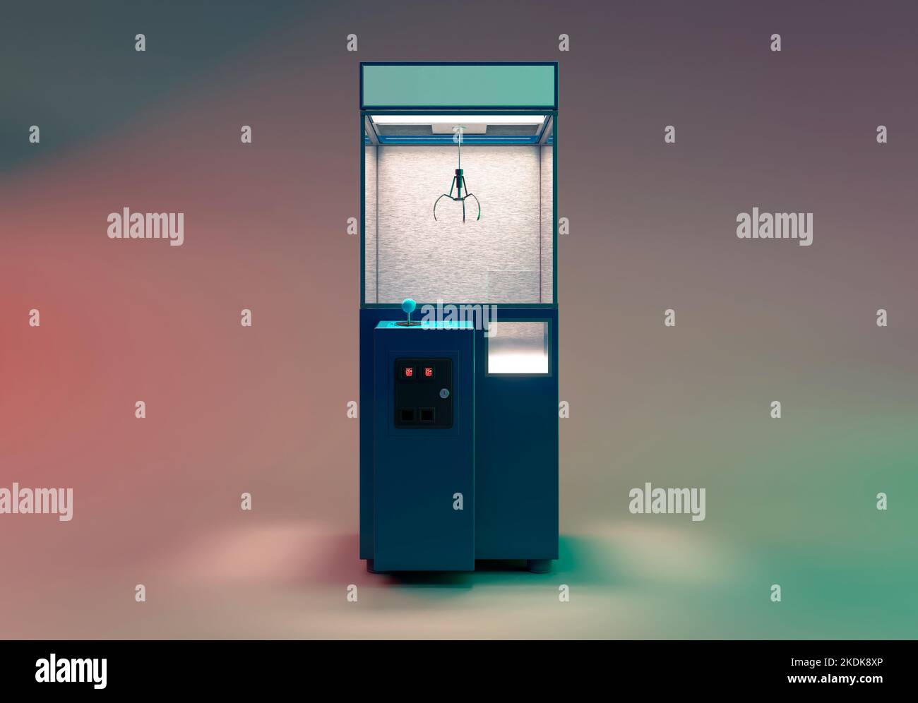 An empty arcade type claw grabber game on an isolated colorful ...