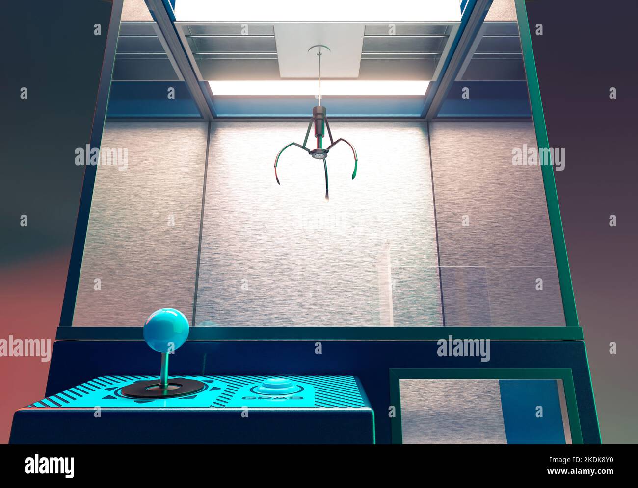 An empty arcade type claw grabber game on an isolated colorful ...
