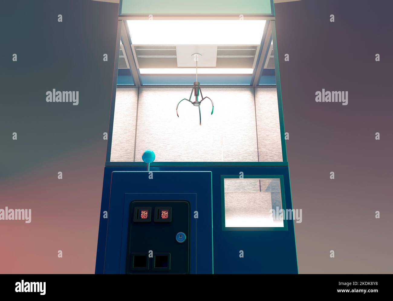 An empty arcade type claw grabber game on an isolated colorful ...