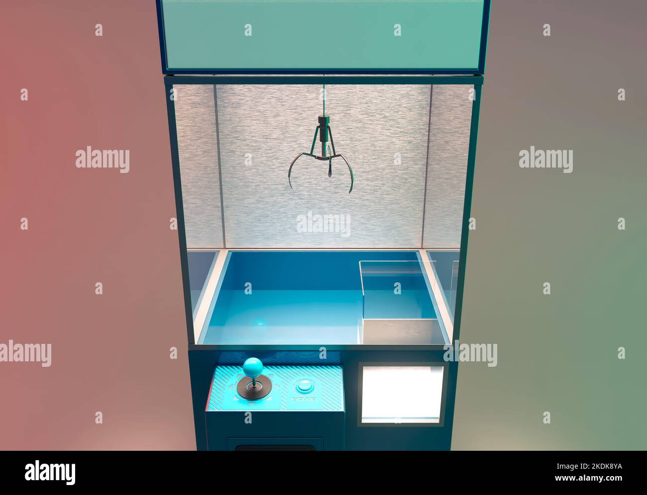 An empty arcade type claw grabber game on an isolated colorful ...