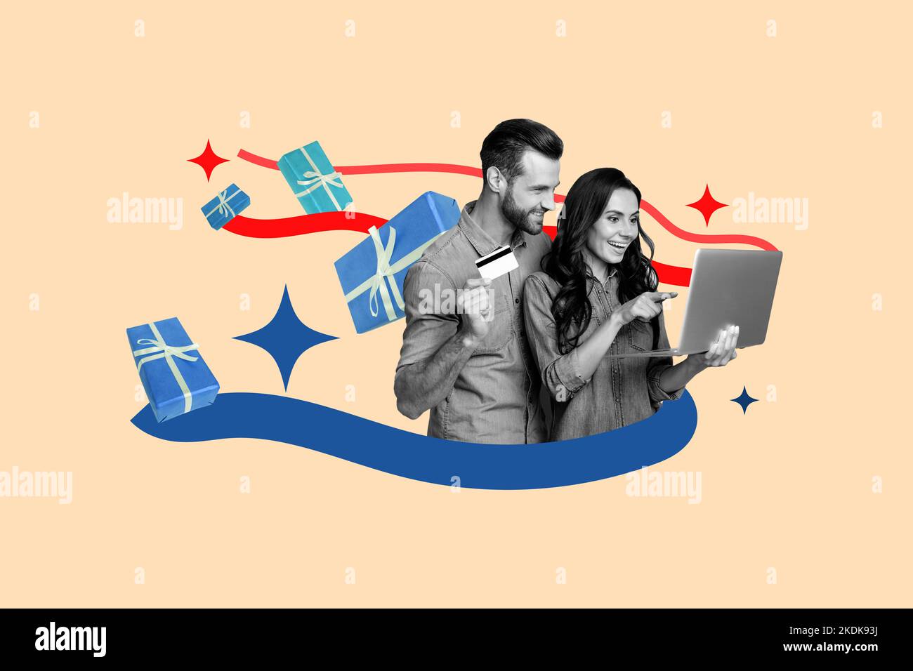 Creative photo 3d collage artwork template sketch banner of two person ...