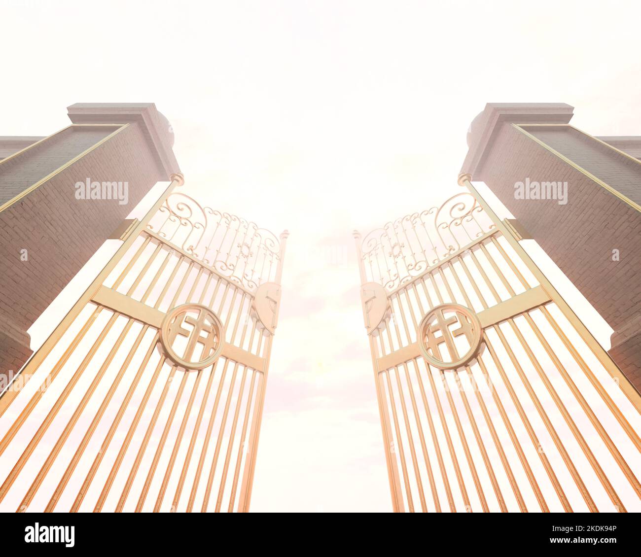 A concept depicting the open golden majestic pearly gates of heaven ...