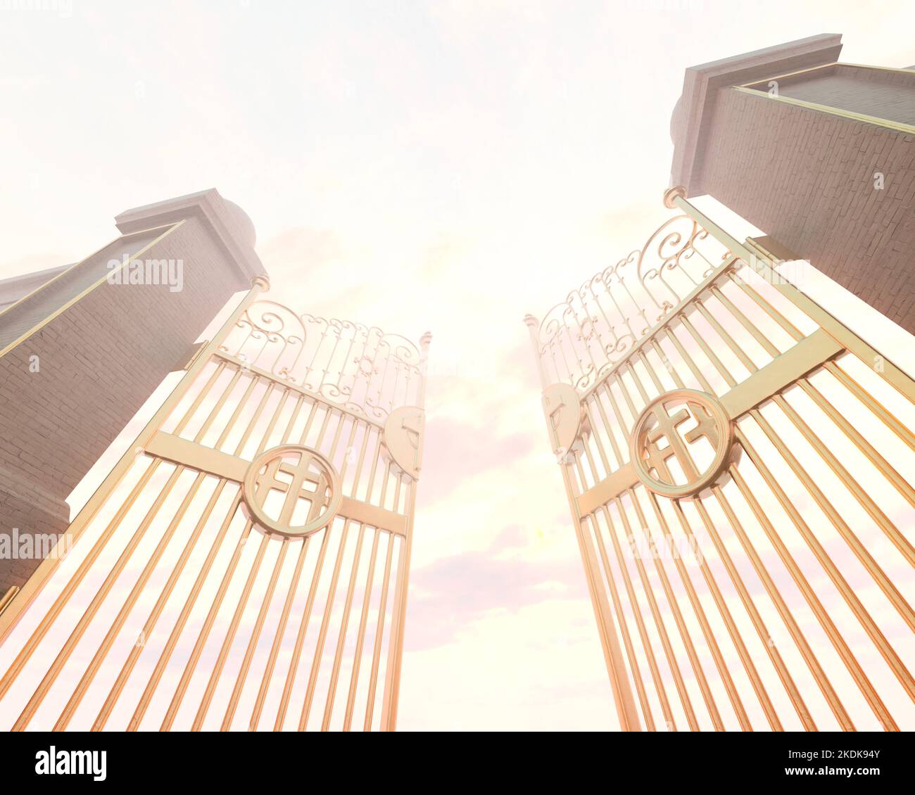 A concept depicting the open golden majestic pearly gates of heaven ...