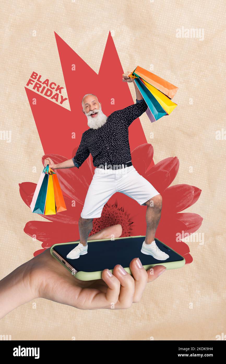 Creative photo 3d collage artwork template of crazy mature pensioner ...