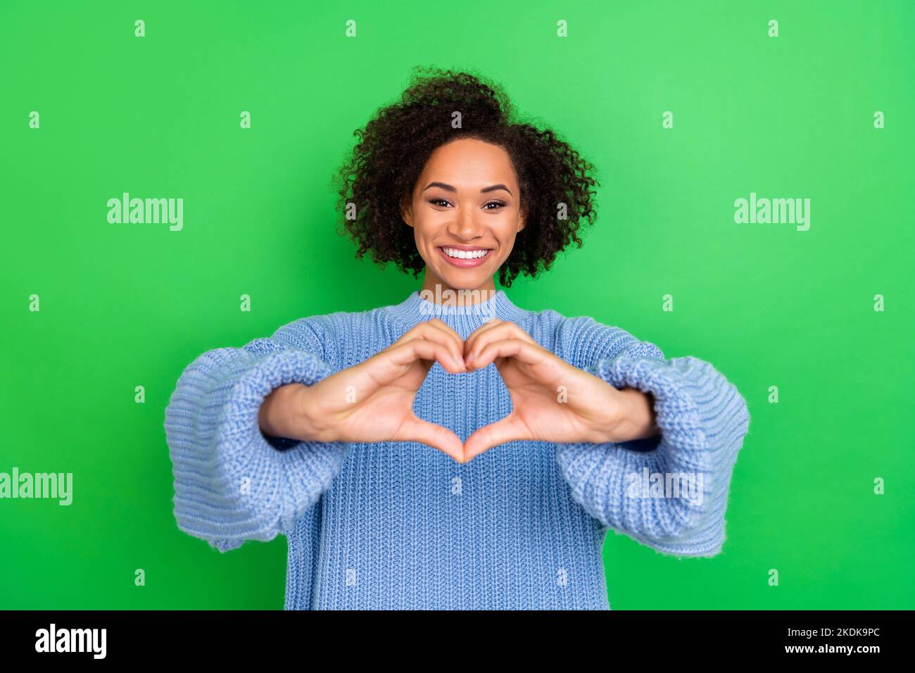 Photo of cheerful toothy beaming stylish girl with wavy hairstyle ...