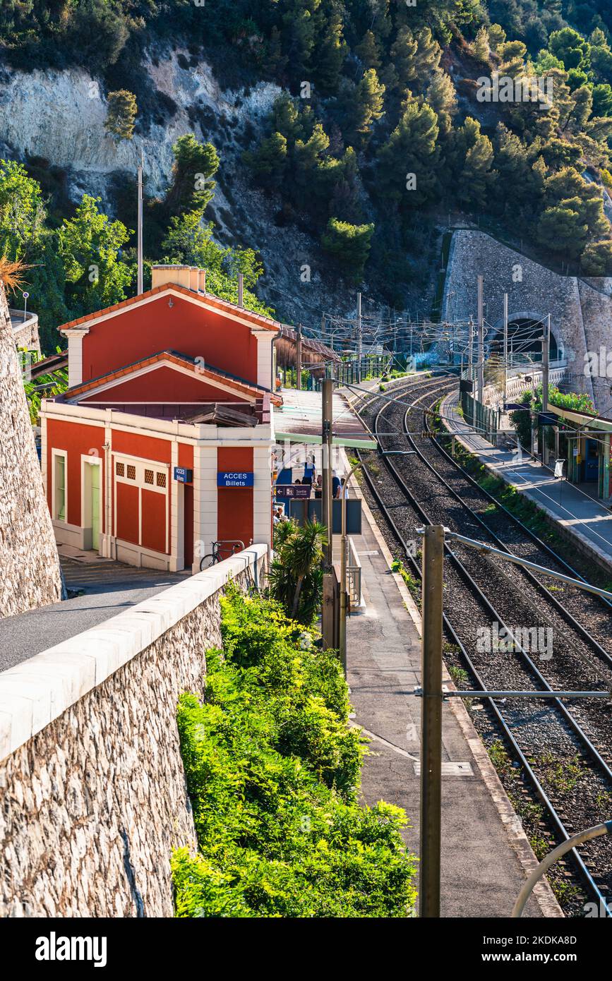 Train Station of Villefranche-sur-Mer, French Riviera, France, Europe ...