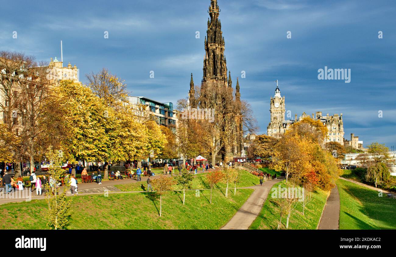 Edinburgh Scotland Princes Street Gardens in autumn looking towards the ...