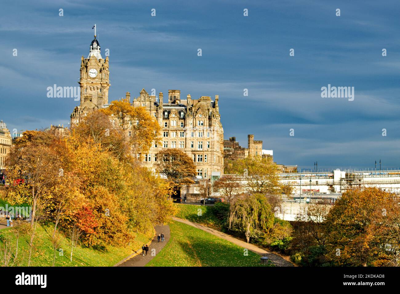 Edinburgh Scotland the Princes Street Gardens in autumn looking towards ...