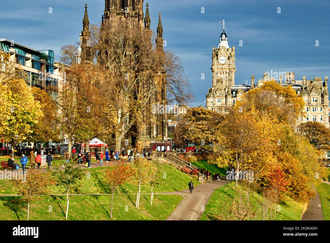 Edinburgh Scotland the Princes Street Gardens in autumn looking towards ...