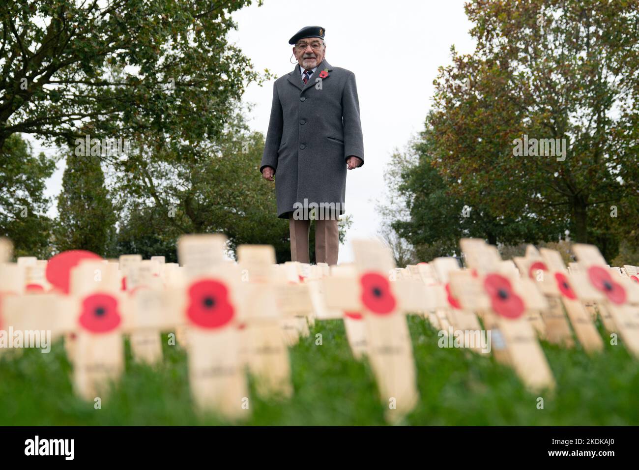 Veteran Roy Shakeshaft views planted tributes during the official ...