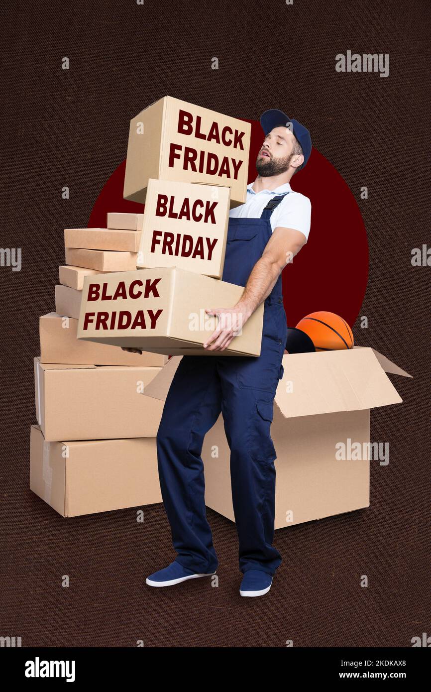 Creative photo 3d collage artwork poster picture of young man carry ...