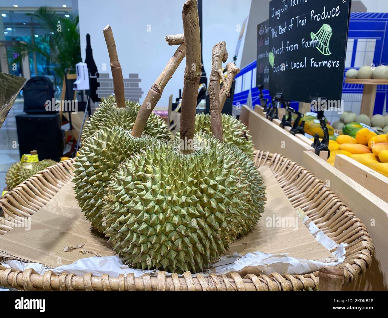 The stacks of Durian waiting for sale. It is the king of fruits Stock ...