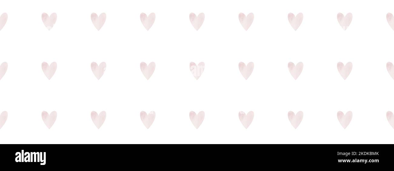 Seamless Border with pink watercolor Hearts. Simple hand drawn Pattern ...