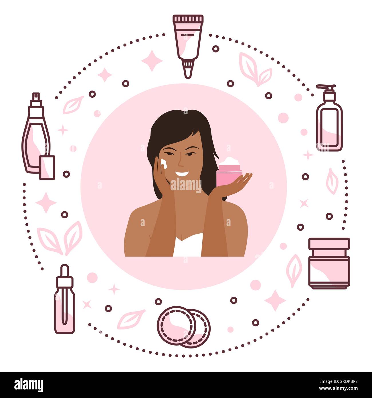 Vector illustration Cosmetic products ad, skin care ad. Woman applying ...