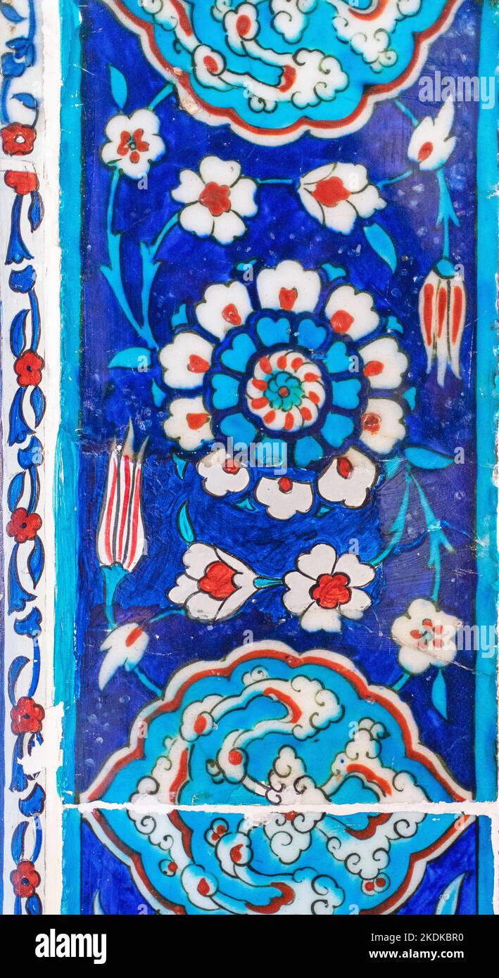 Handmade Turkish blue tiles with floral patterns from 16th century ...