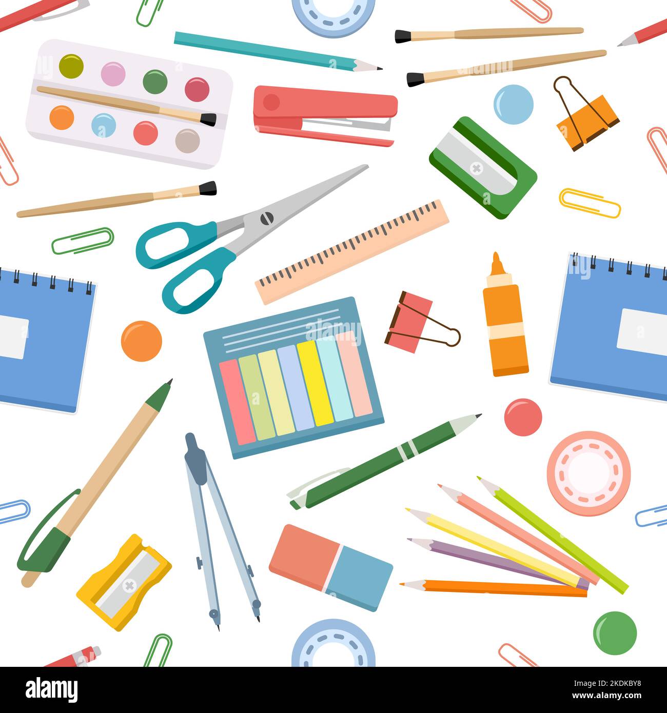 Vector seamless pattern Stationery items for school. Illustration Goods ...