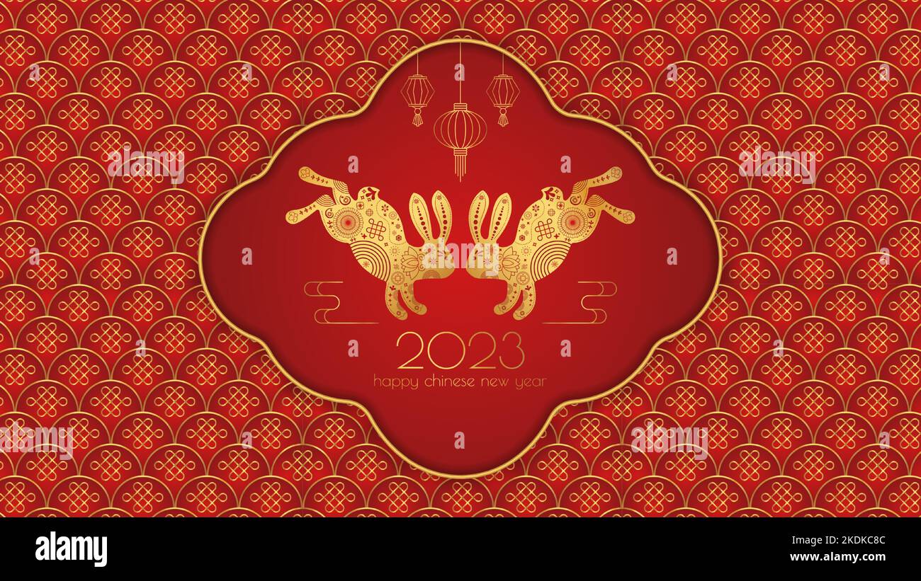 Happy Chinese New Year 2023 card with jumping rabbit. Zodiac animals ...