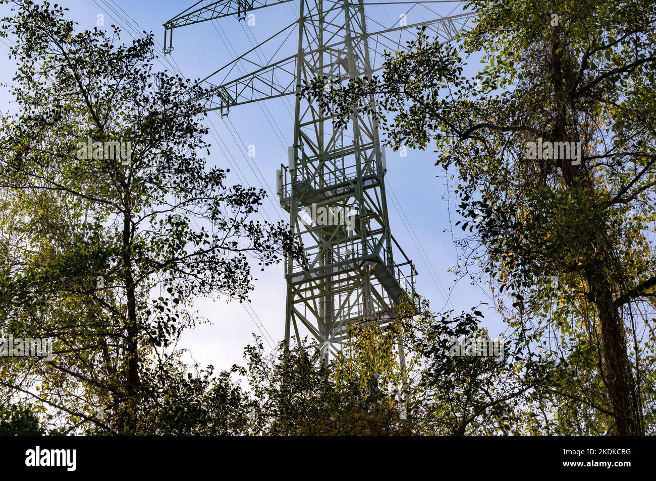 A power pylon or transmission line with mounted cellular antennas for ...