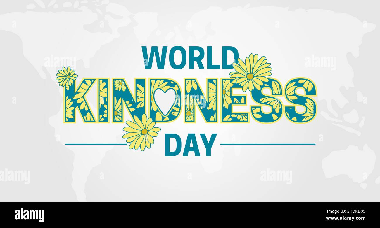World Kindness Day Text Illustration with Flowers and World Map Stock ...