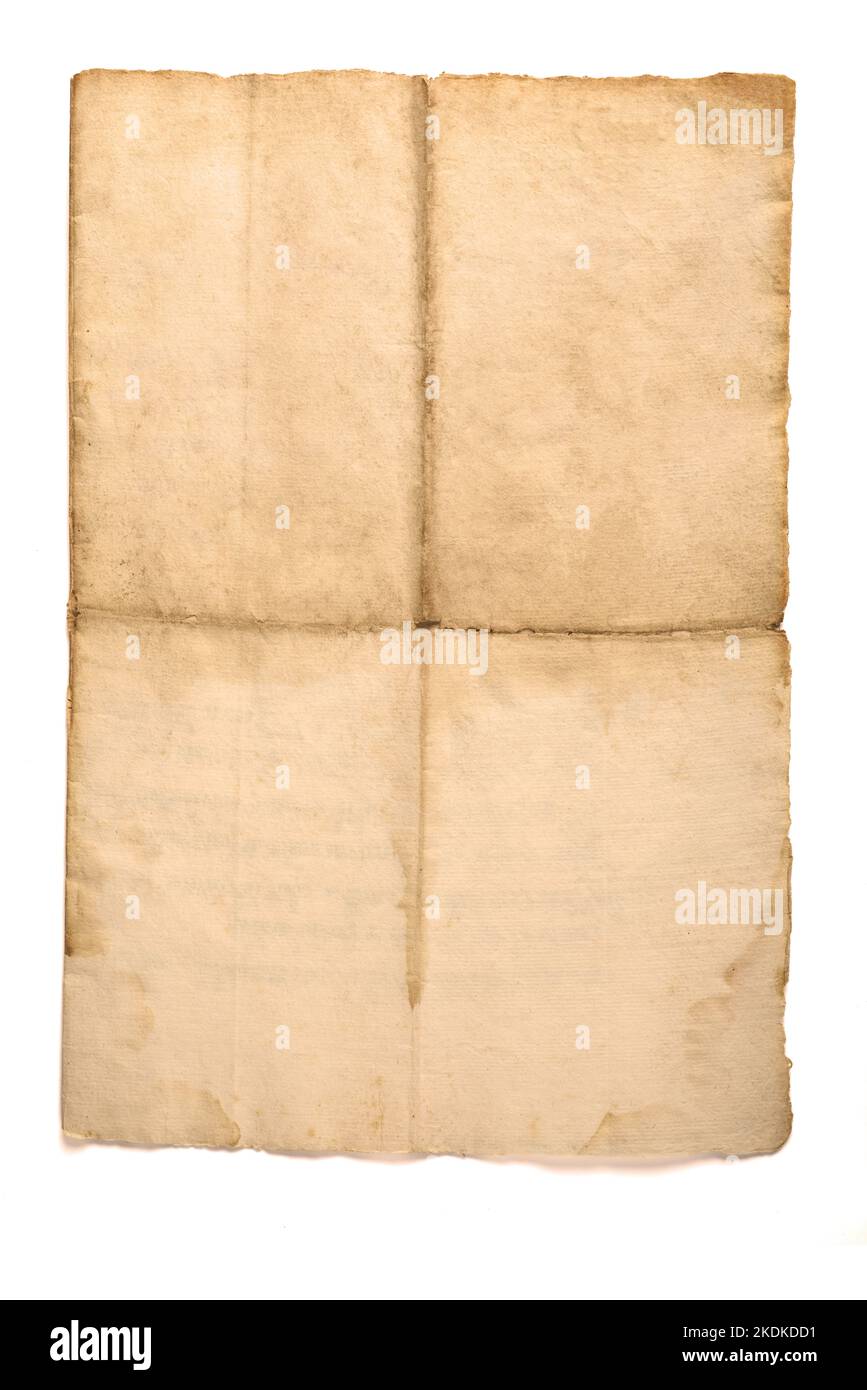Yellowed old sheet isolated on white background Stock Photo - Alamy