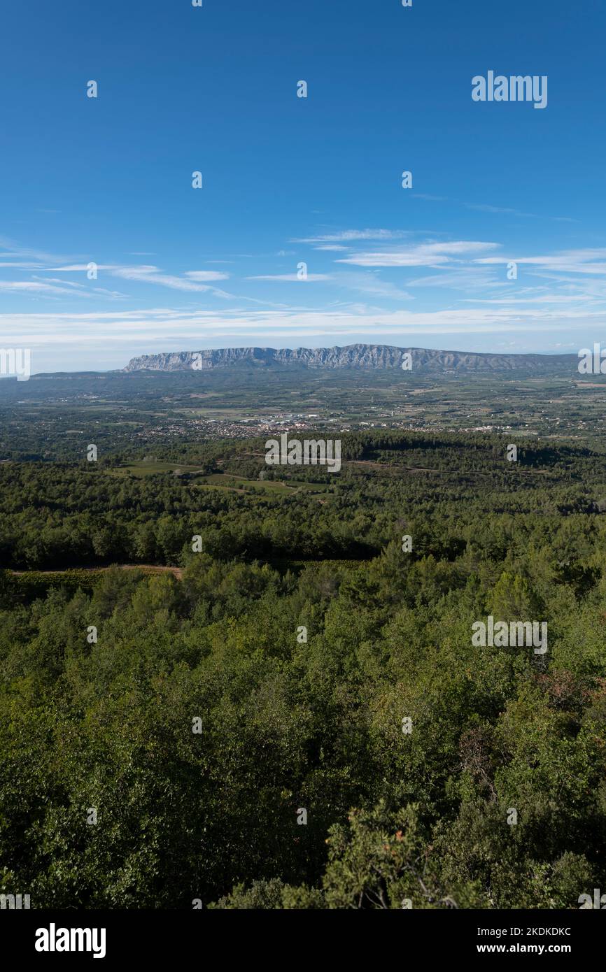 Vertical panorama of the iconic Mont Sainte Victoire with copy space in ...