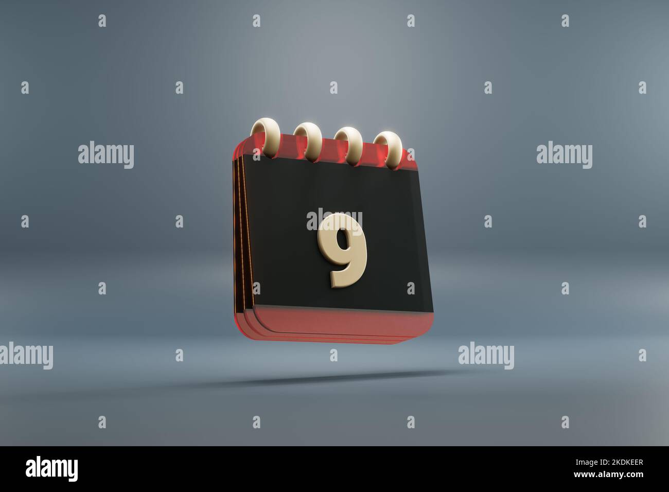 Standing black and red month lined desk calendar with date 9. Modern ...