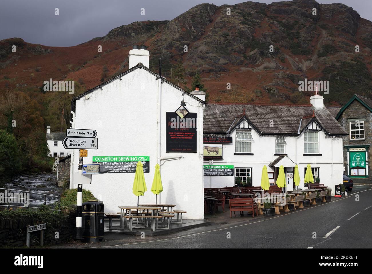 The Black Bull inn and hotel, Coniston, Cumbria, England, UK Stock ...