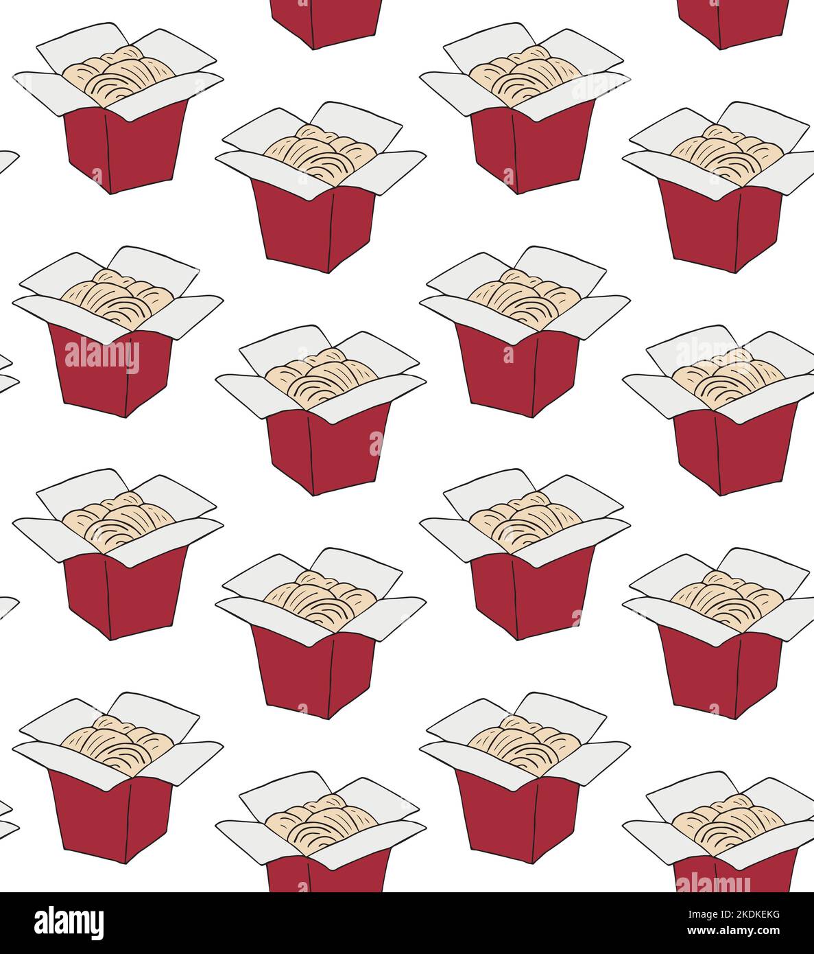 Vector seamless pattern of hand drawn doodle sketch colored Chinese wok ...