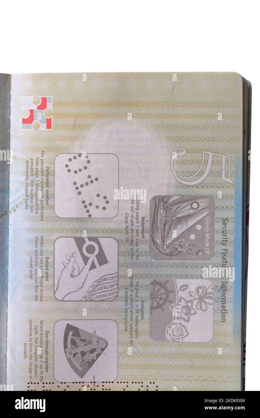 Security Features Information page in UK passport Stock Photo - Alamy