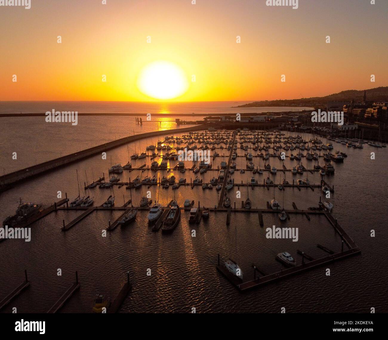 Aerial view of a sunrise at Dún Laoghaire Harbour Stock Photo - Alamy