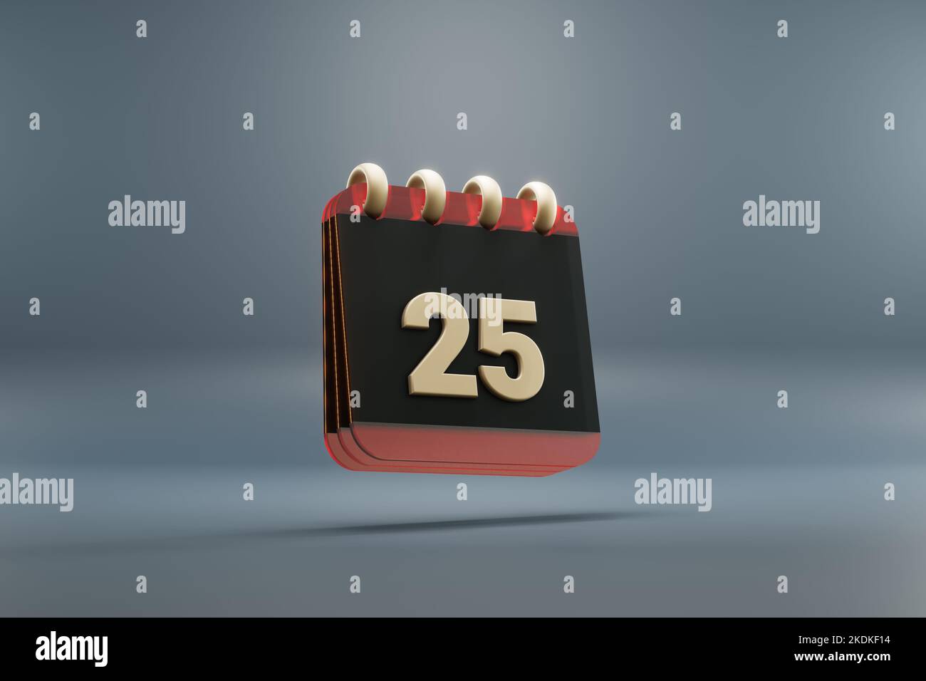 Standing black and red month lined desk calendar with date 25. Modern ...