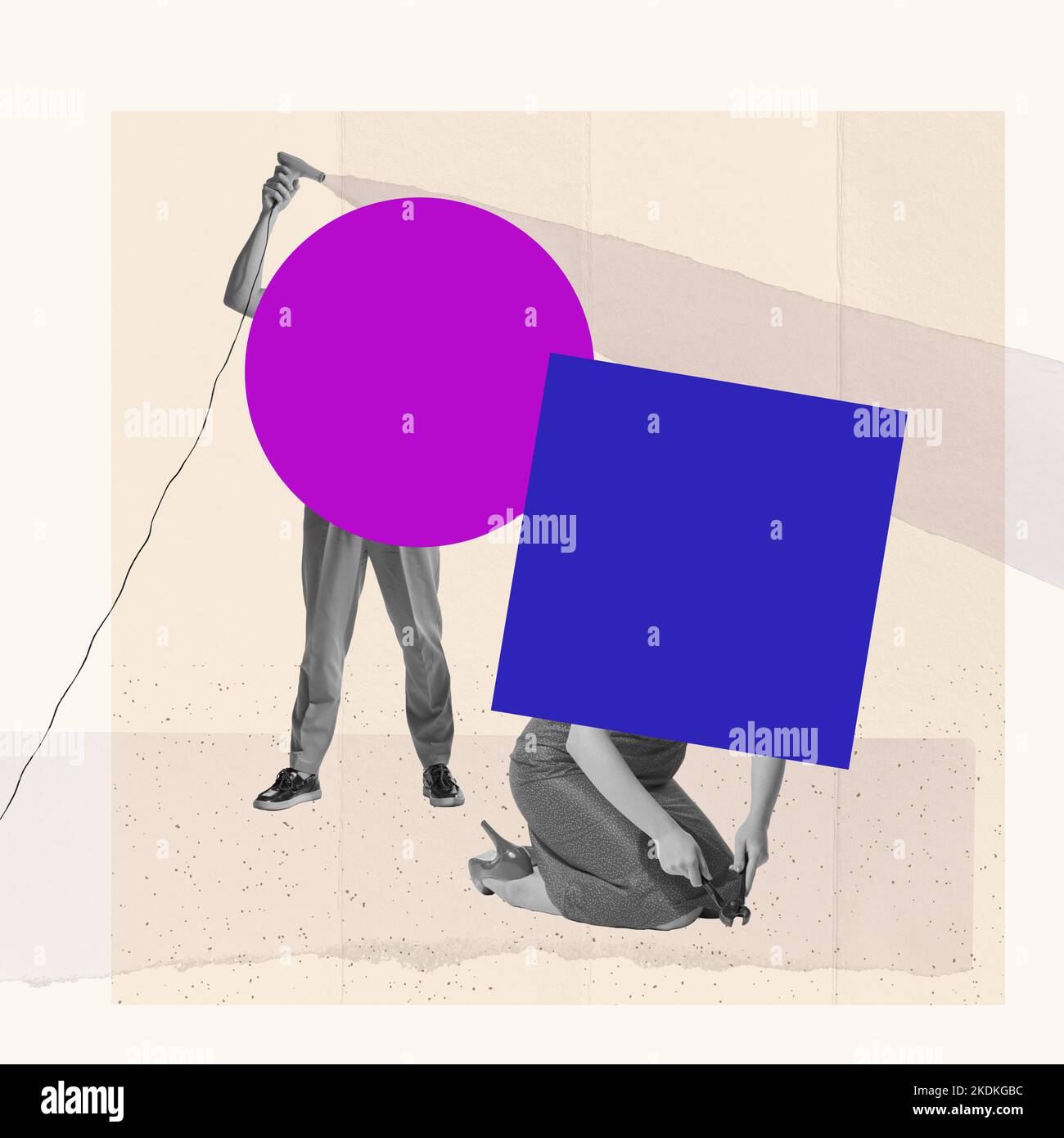 Contemporary art collage. Creative design, retro style. Beautiful woman ...