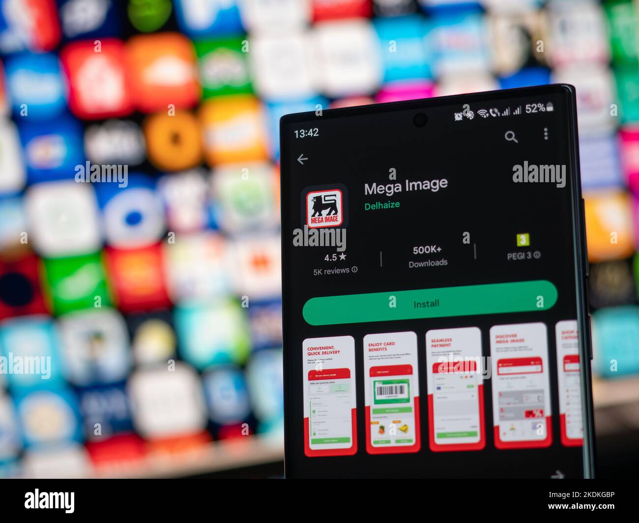 Galati, Romania - October 31, 2022: Mega Image application available on Google Play Store for ...