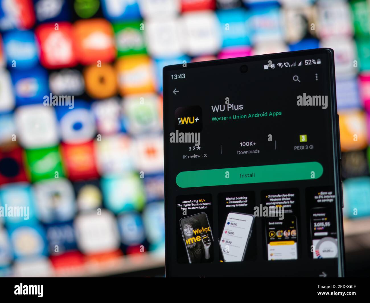 Galati, Romania - October 31, 2022: WU Plus application available on Google Play Store for ...