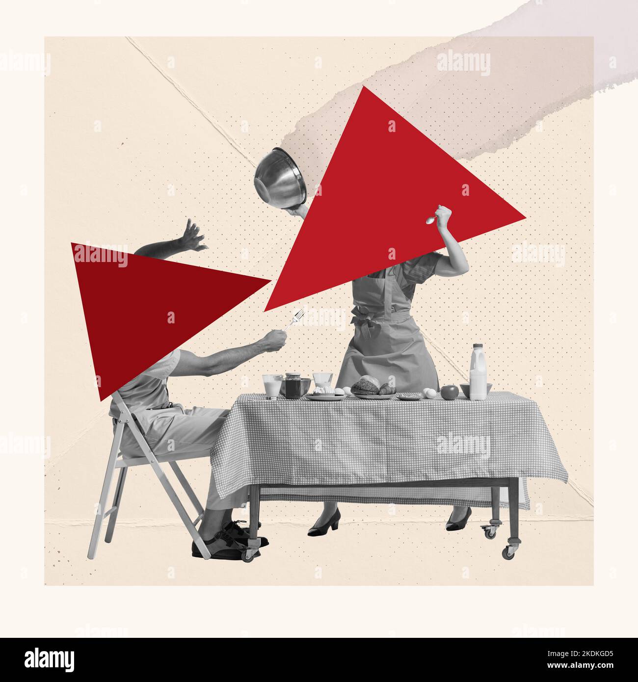 Contemporary art collage. Creative design, retro style. Family fight in ...