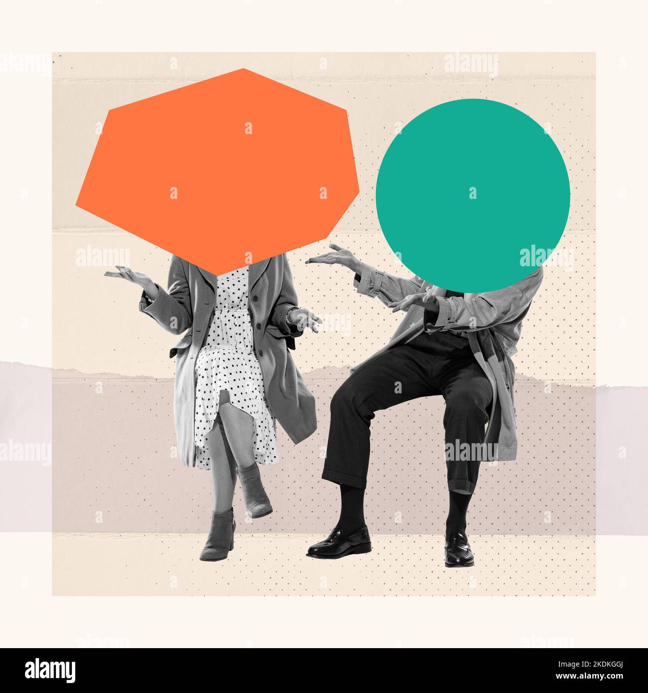 Contemporary art collage of retro couple on pastel background with ...