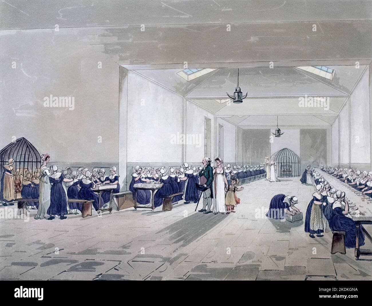 Dining Hall, Asylum. The asylum in Lambeth. Circa 1808. After a work by ...