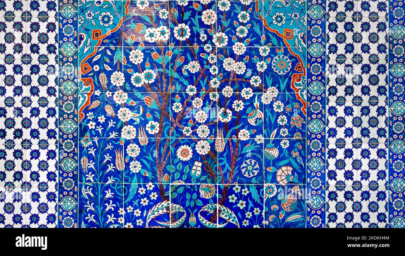 Ottoman ancient tiles on the Rustem Pasa Mosque wall, Istanbul, Turkey ...