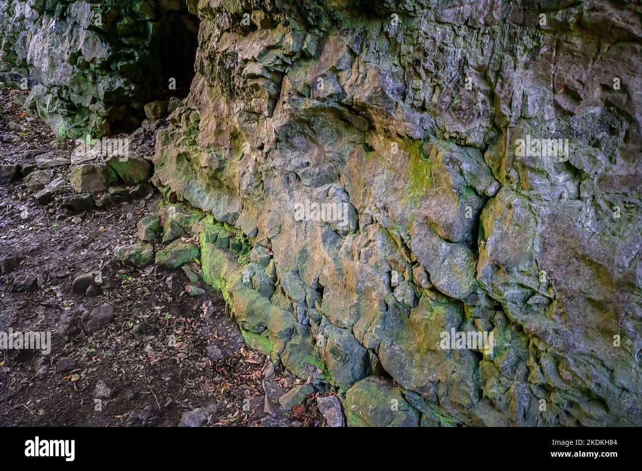 Natural cave passages high in Cucklet Church, a limestone outcrop in ...