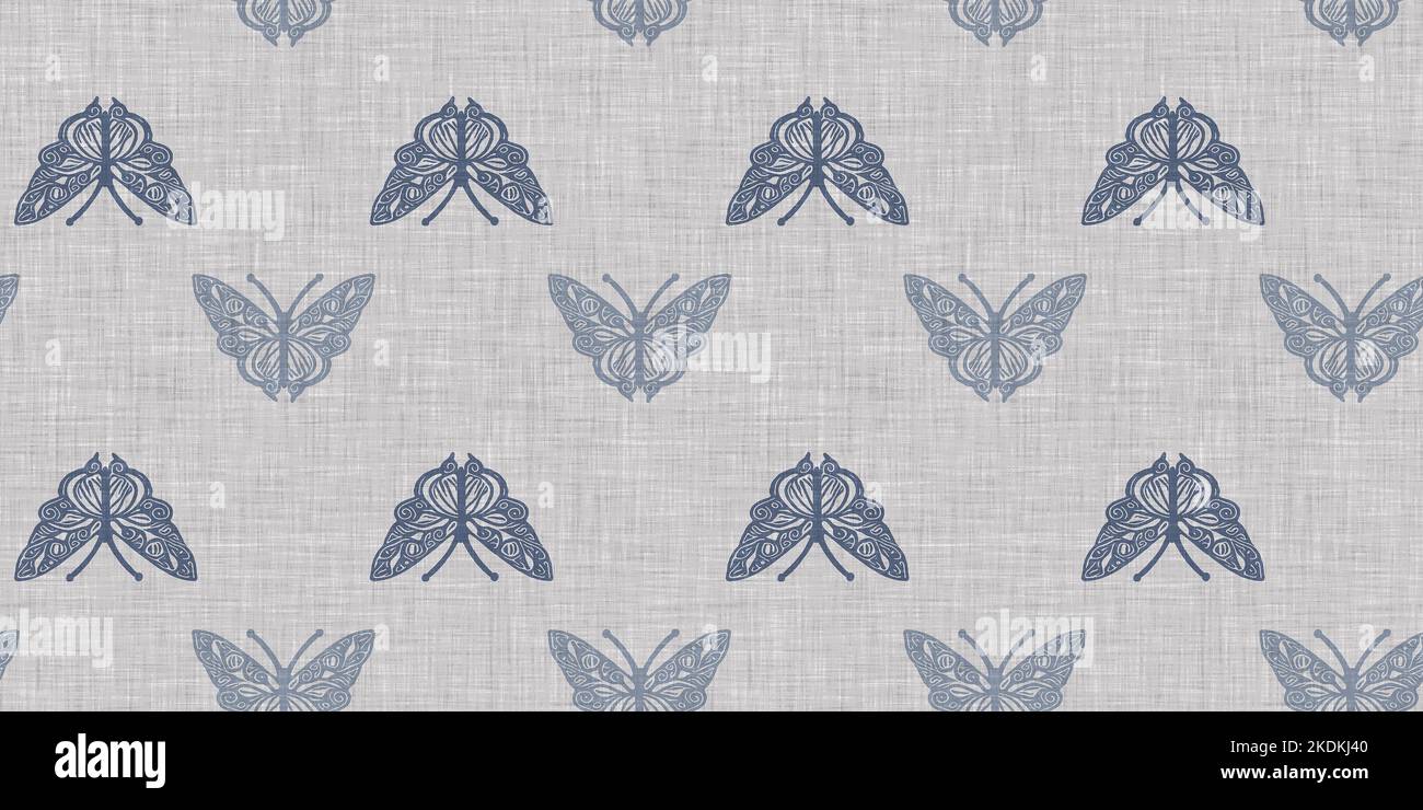 Farmhouse blue butterfly seamless border. Rustic French wildlife for ...