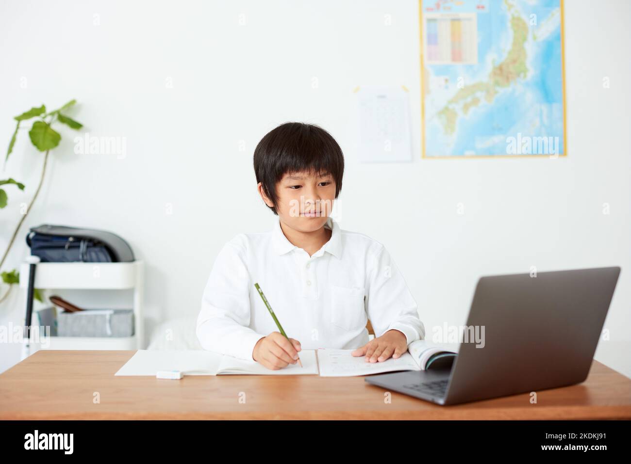 Kids study at desk kid studying with laptop hi-res stock photography ...