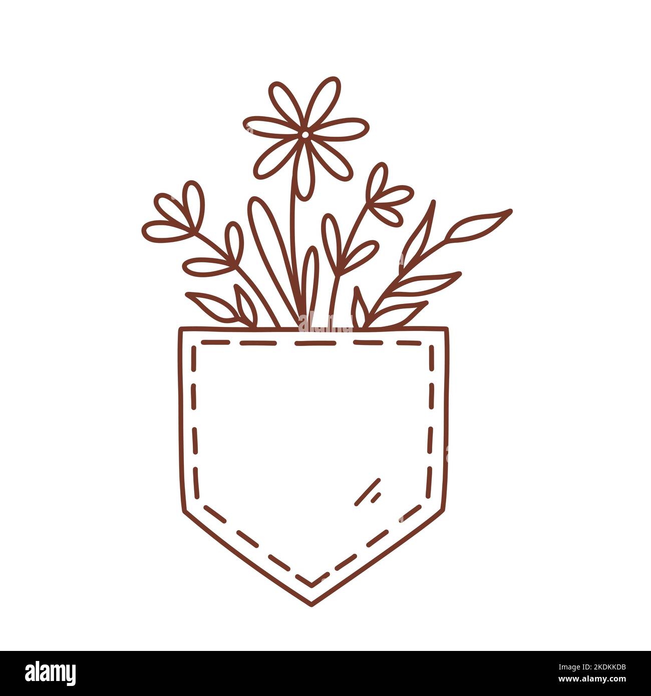 Cute flowers in a pocket isolated on white background. Vector hand ...