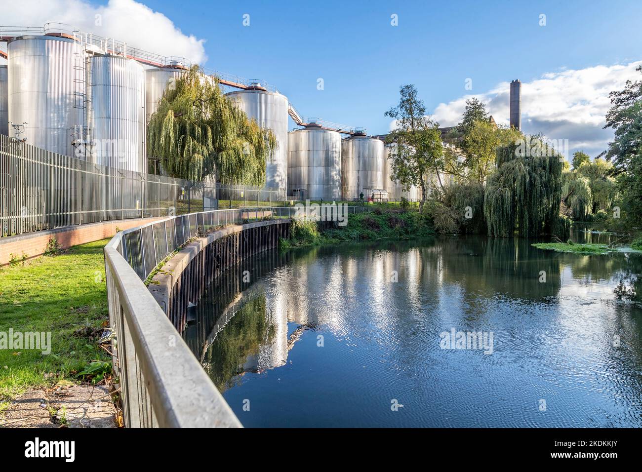 Storage vats at the rear of Carlsberg brewery, Northampton, England, UK ...