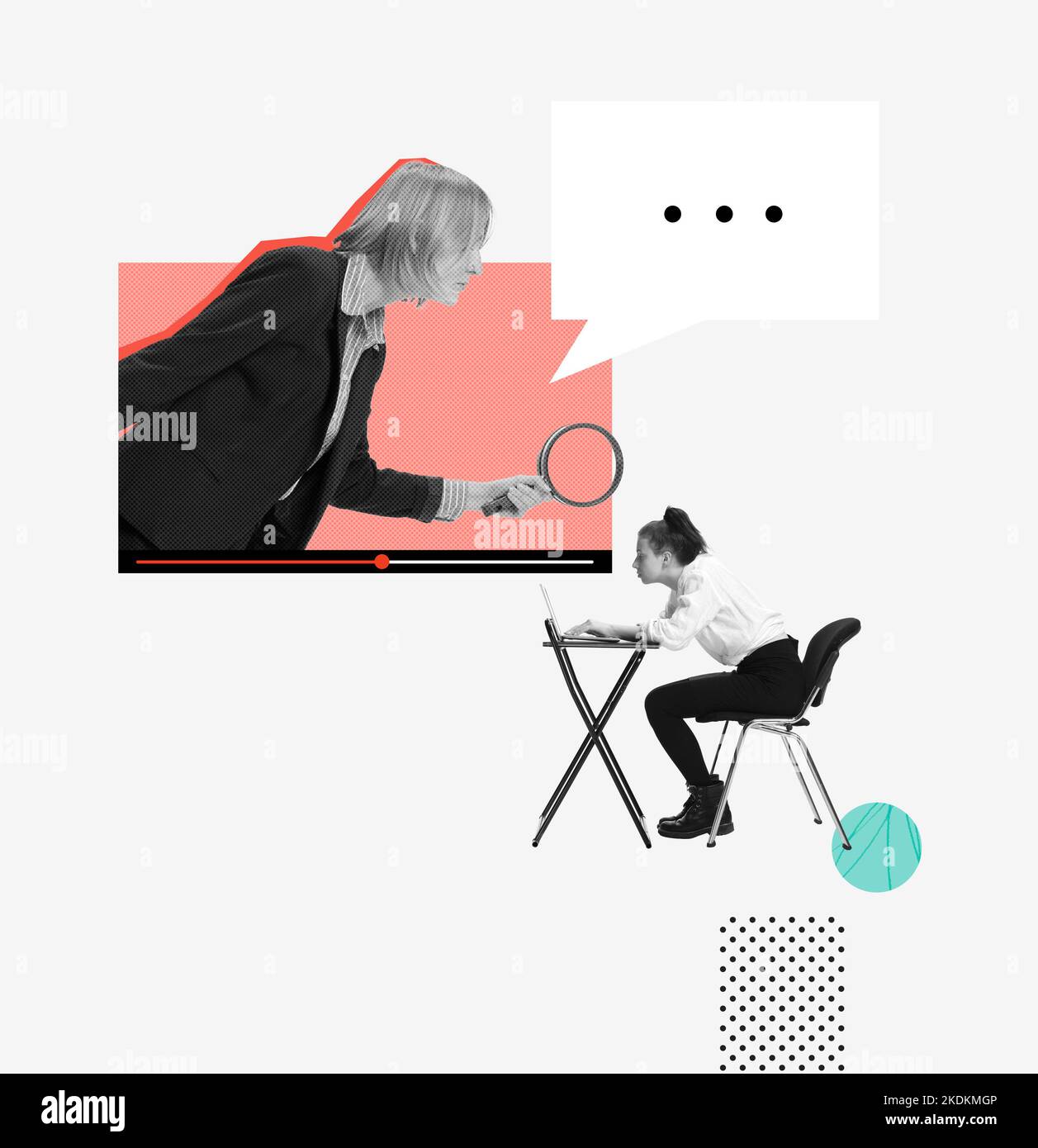 Contemporary art collage. Conceptual image. Young motivated woman ...