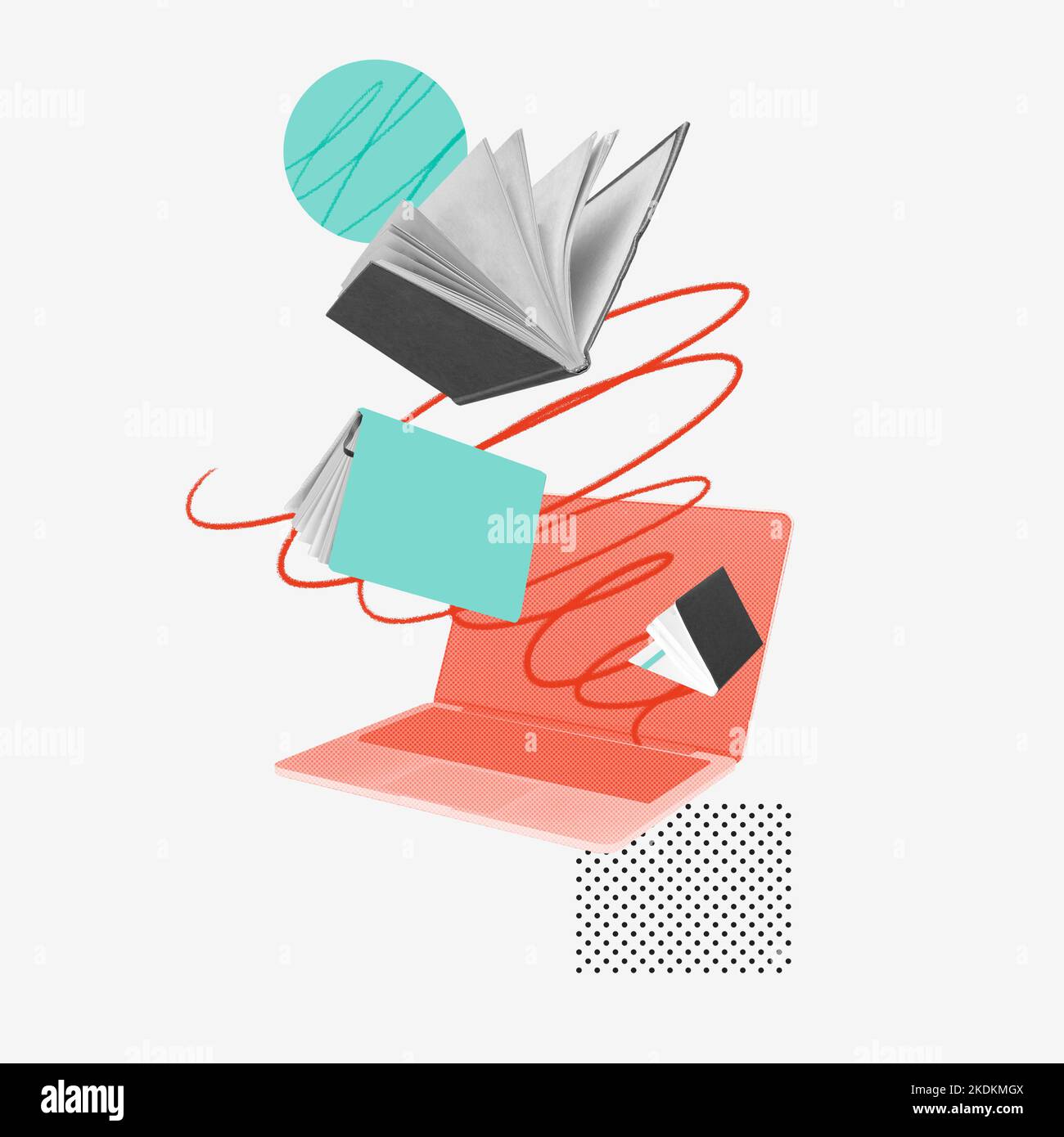 Contemporary art collage. Conceptual image. Paper books falling down ...