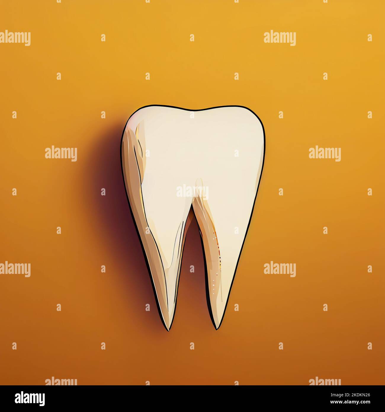 One tooth with a root on orange background. Digital illustration Stock ...