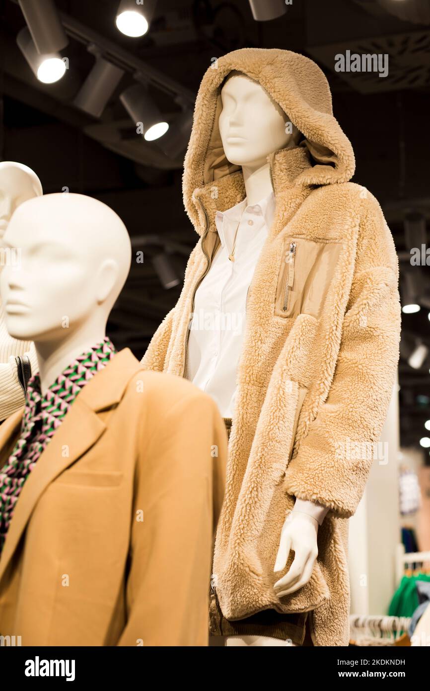 Mannequins in a fashion store wearing clothes of the fall/winter season ...