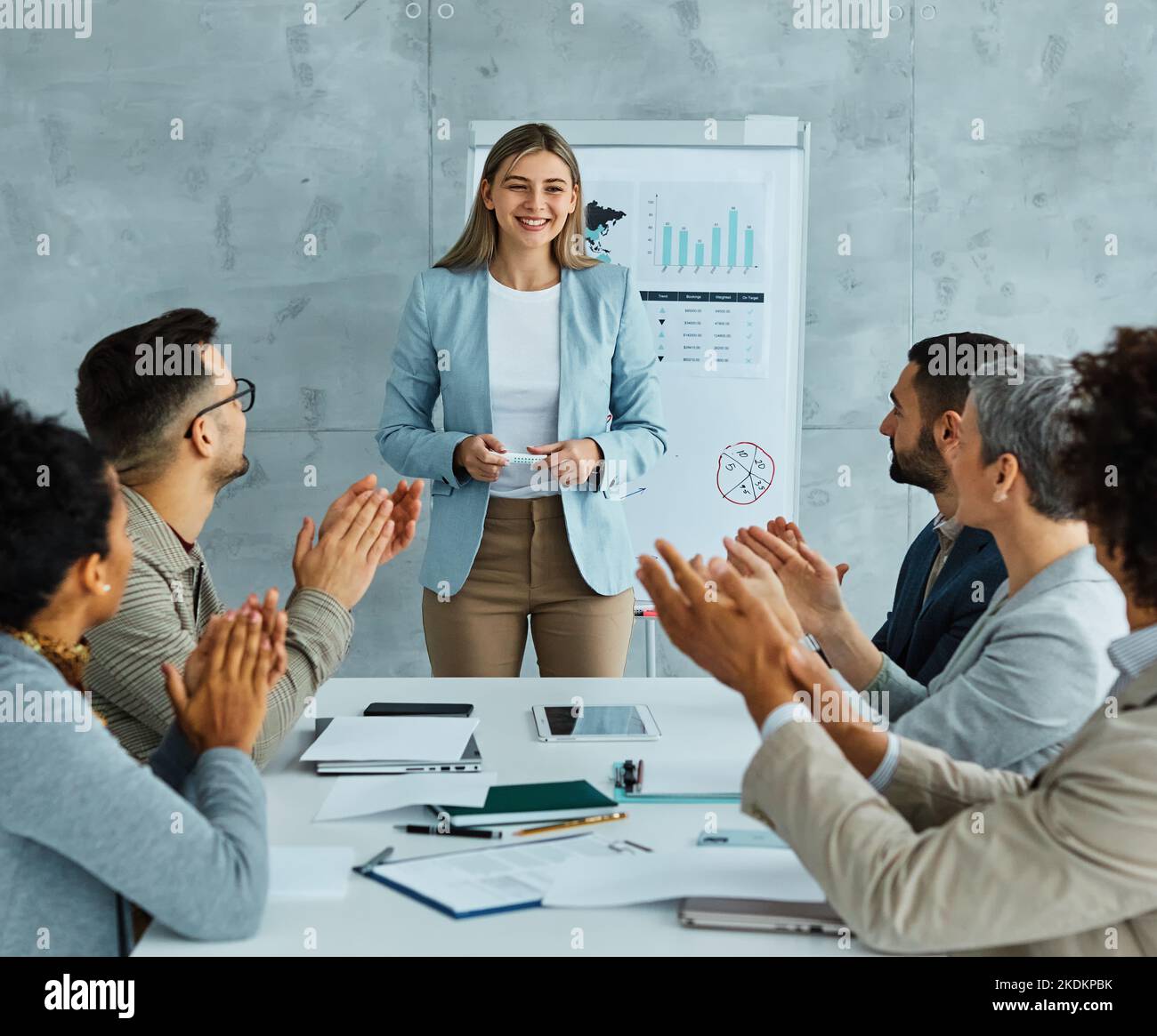 young business people meeting office teamwork group whiteboard presentation seminar woman ...