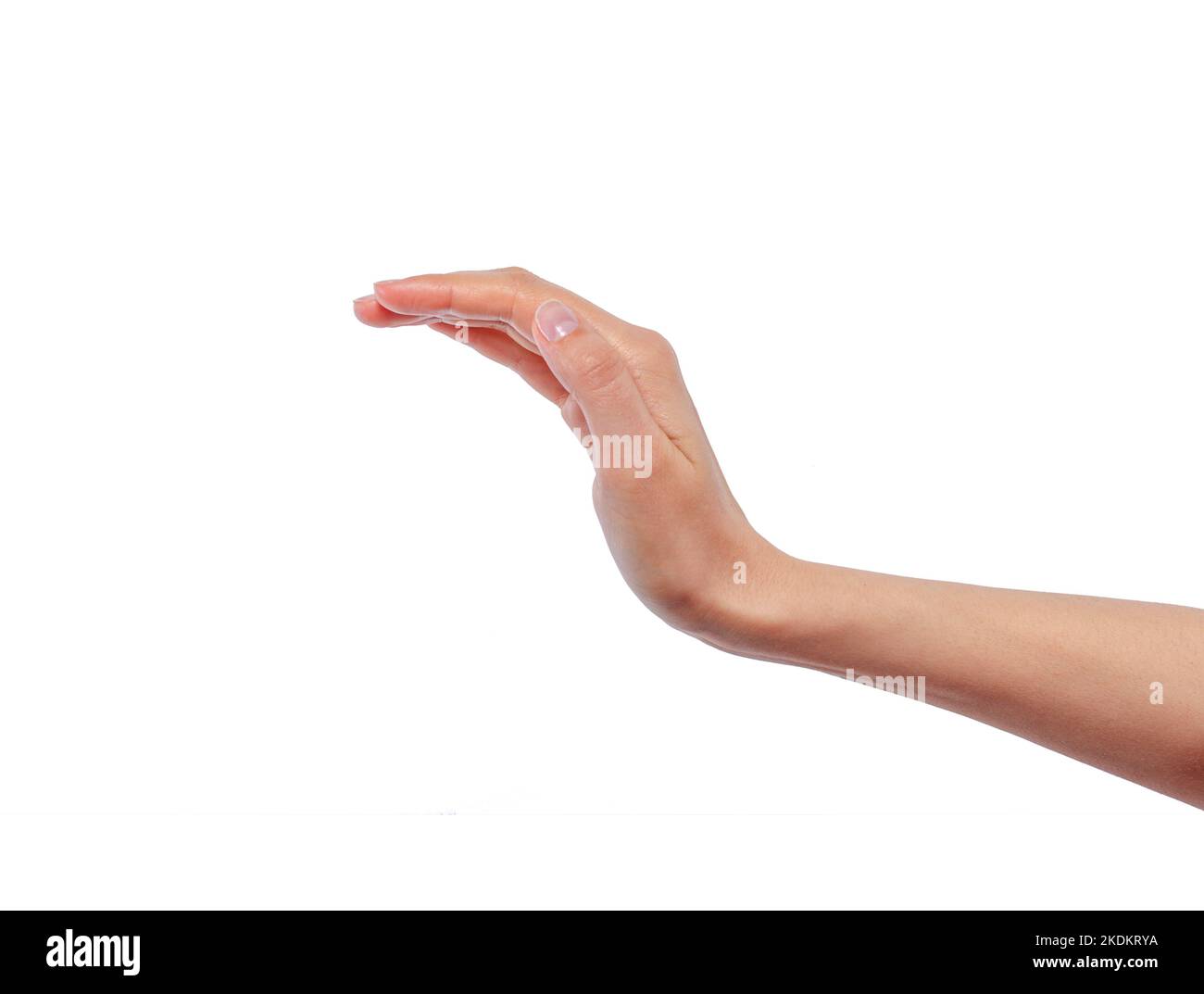 Woman open hand cover isolated on white Stock Photo - Alamy