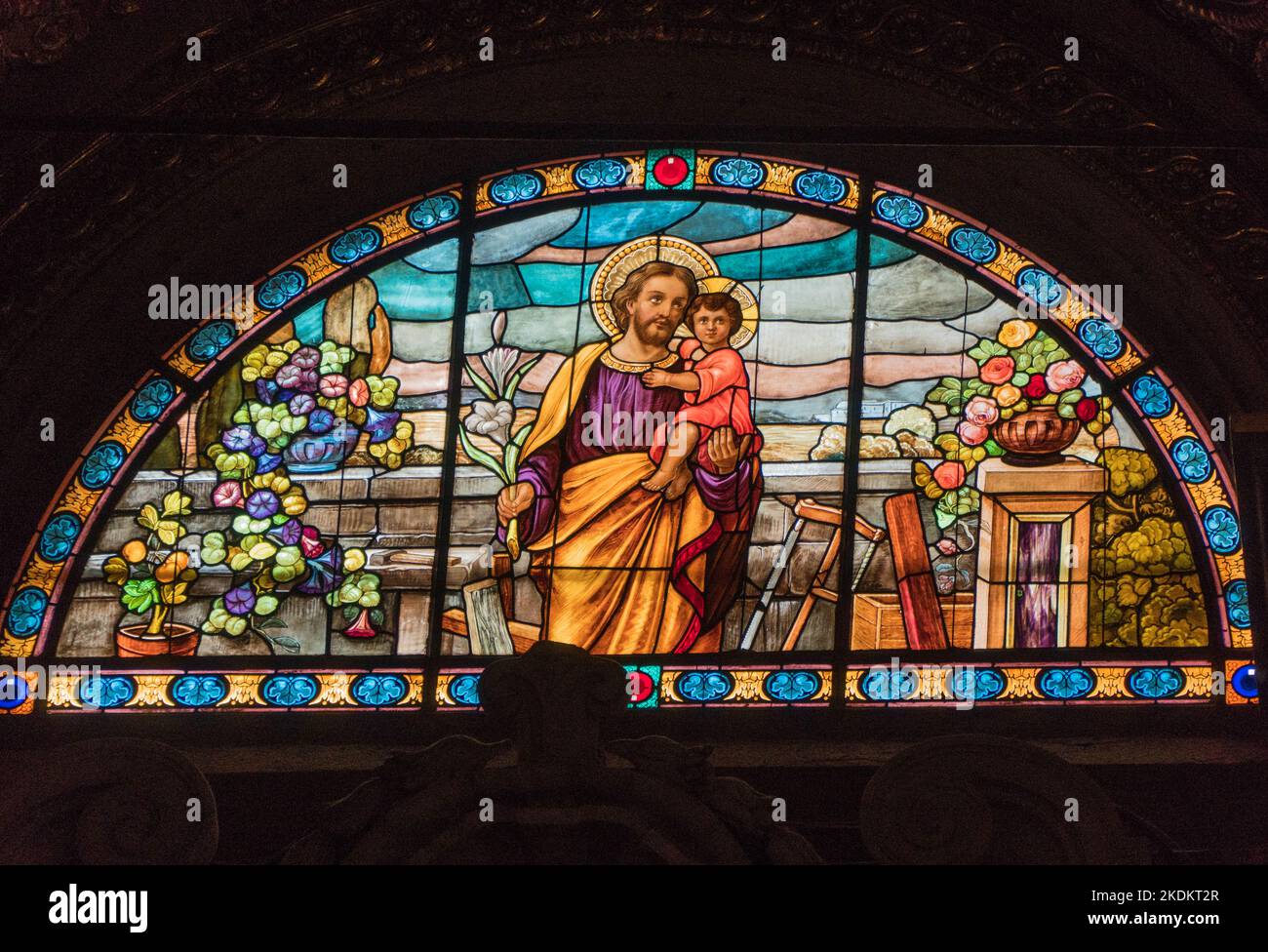 Stained glass depicting Joseph and the child Jesus, Chiesa di Santa ...